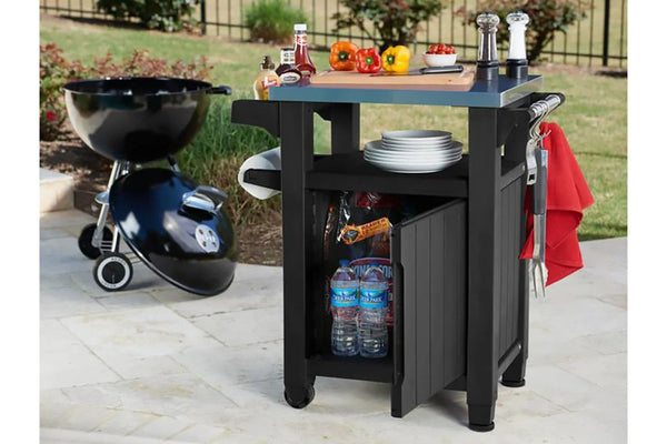 Keter Unity Mobile BBQ Prep and Storage Unit with Steel Bench Top ...