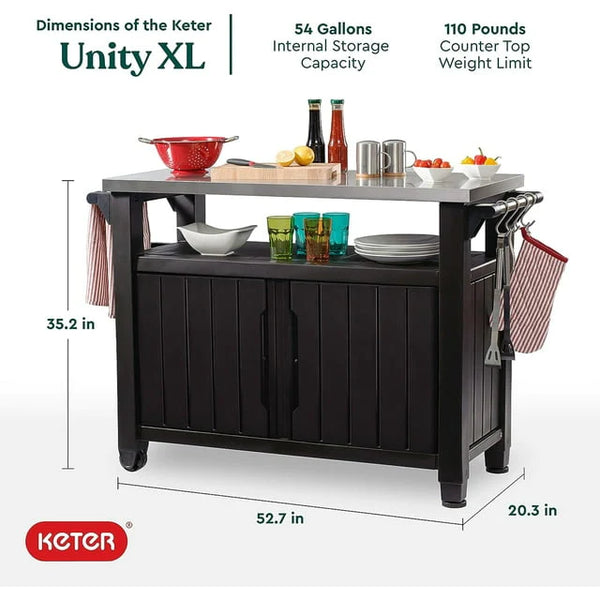 Keter Unity XL Mobile BBQ Prep and Storage Unit with Steel Bench Top ...